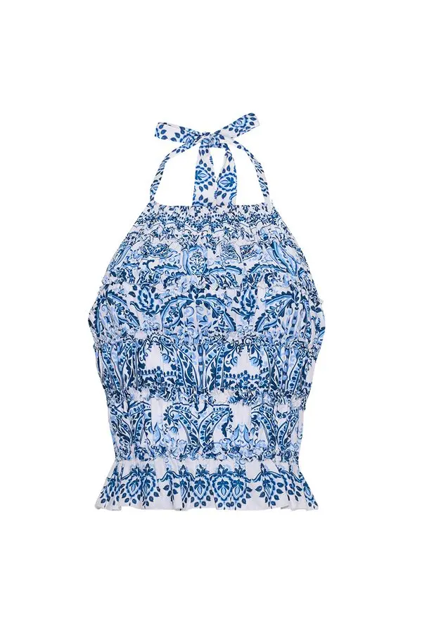 Cara Cara Peony Top - Palm Paisley Sky