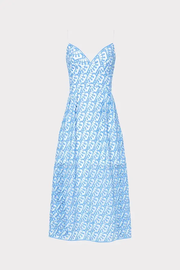 MILLY Hazel Embroidered Midi Dress - Blue