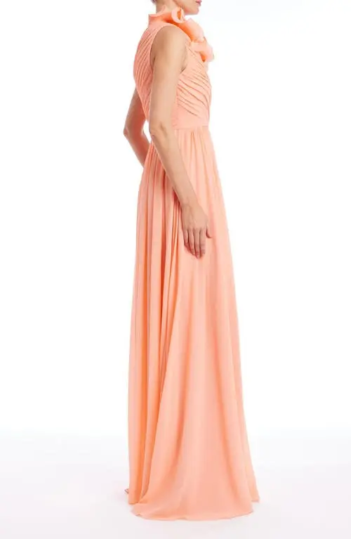 Badgley Mischka Frill Pleated One-shoulder Gown