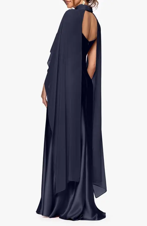 XSCAPE EVENINGS Satin Gown With Chiffon Overlay