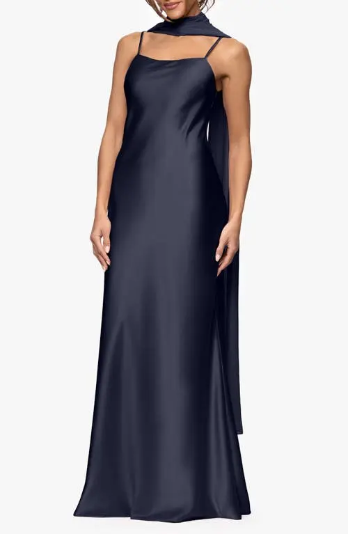 XSCAPE EVENINGS Satin Gown With Chiffon Overlay