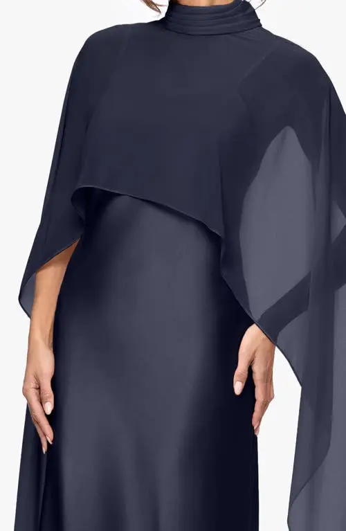 XSCAPE EVENINGS Satin Gown With Chiffon Overlay