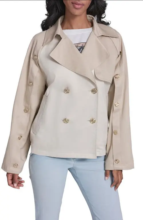 Karl Lagerfeld Paris Mixed Media Crop Cotton Blend Trench Coat - Bisque