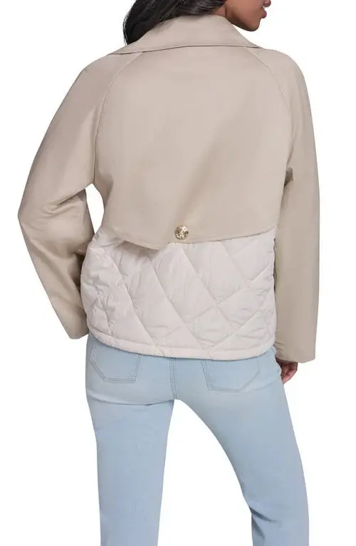 Karl Lagerfeld Paris Mixed Media Crop Cotton Blend Trench Coat