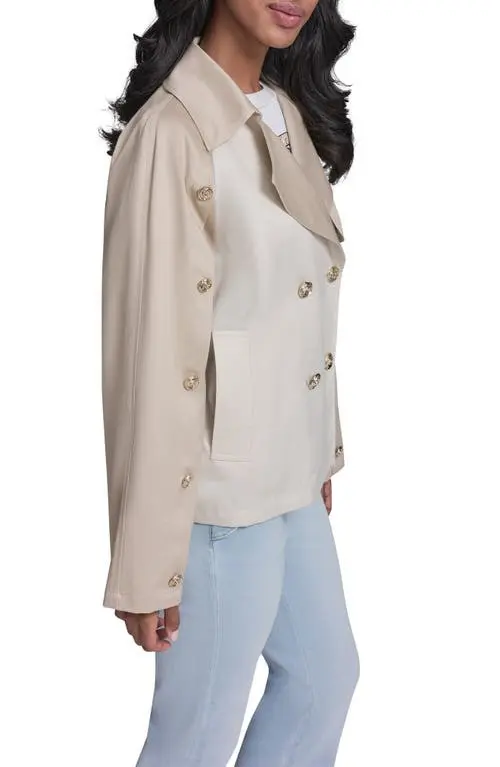 Karl Lagerfeld Paris Mixed Media Crop Cotton Blend Trench Coat