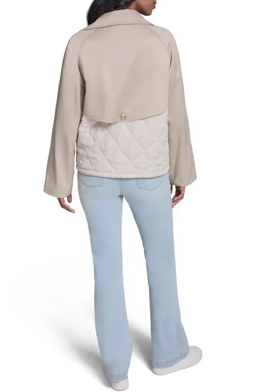 Karl Lagerfeld Paris Mixed Media Crop Cotton Blend Trench Coat