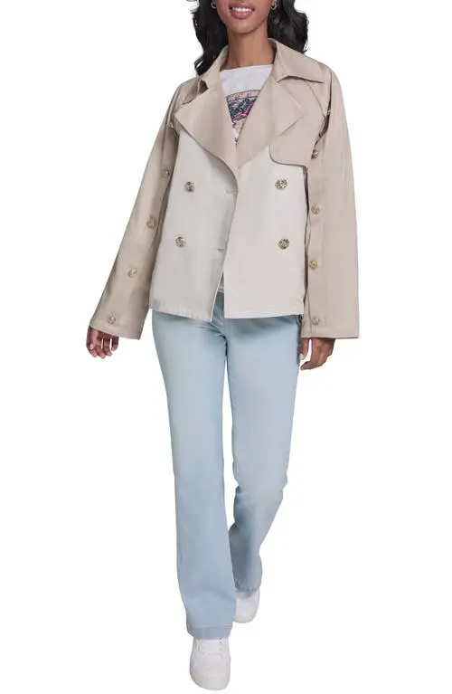 Karl Lagerfeld Paris Mixed Media Crop Cotton Blend Trench Coat