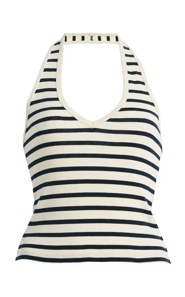 NILI LOTAN Britt Cotton Halter Top - Stripe