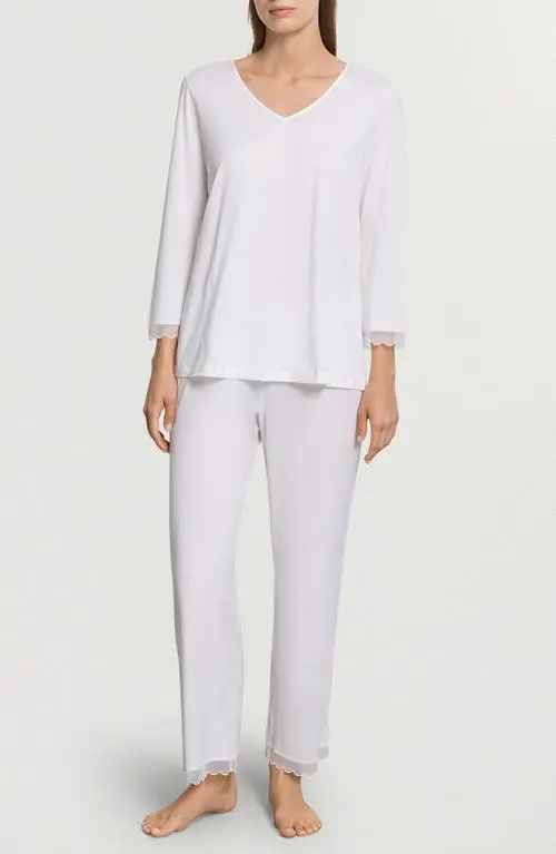 Hanro Inaya Tulle Trim Cotton Pajamas - White
