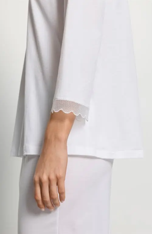 Hanro Inaya Tulle Trim Cotton Pajamas - White
