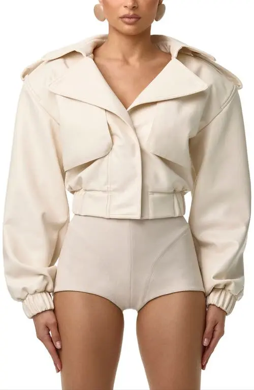 Naked Wardrobe Faux Leather Cropped Bomber Jacket