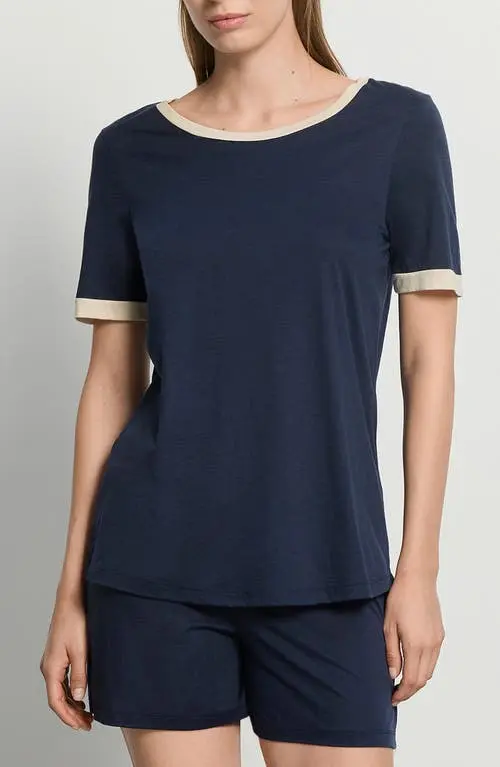 Hanro Laura Short Sleeve Cotton & Modal Pajamas - Deep Navy