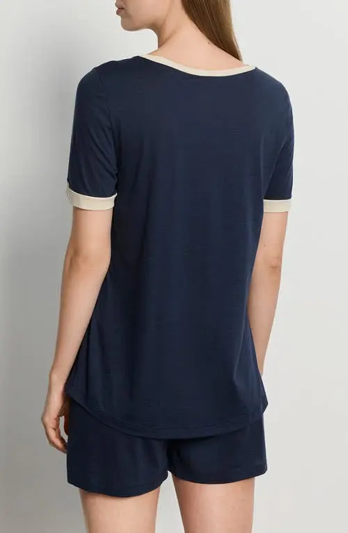 Hanro Laura Short Sleeve Cotton & Modal Pajamas - Deep Navy