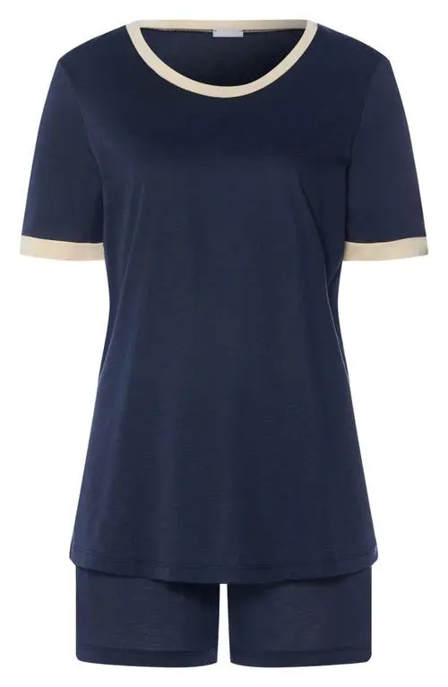 Hanro Laura Short Sleeve Cotton & Modal Pajamas - Deep Navy