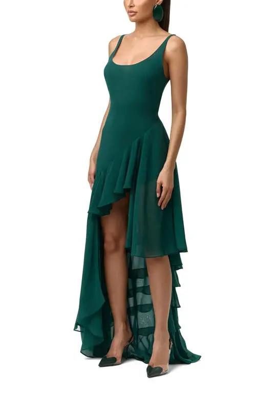 Naked Wardrobe Sleeveless Asymmetrical Ruffle High-low Dress