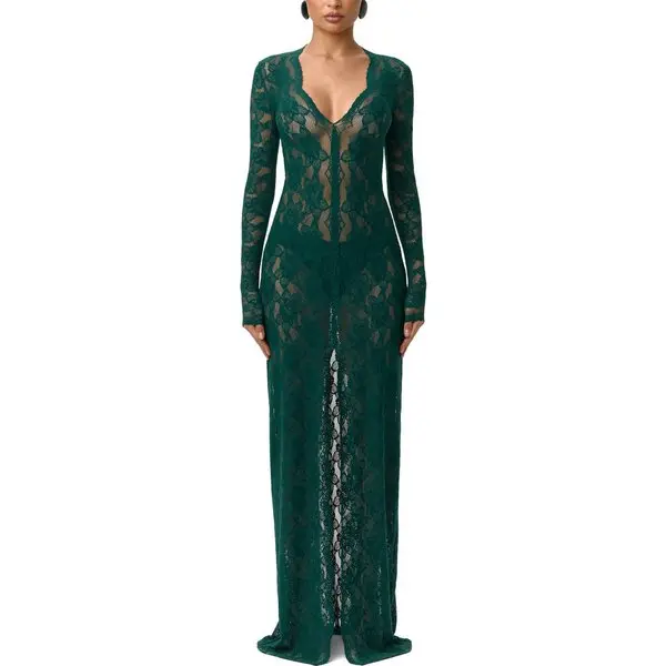 Naked Wardrobe Lace Maxi Dress - Pine Green