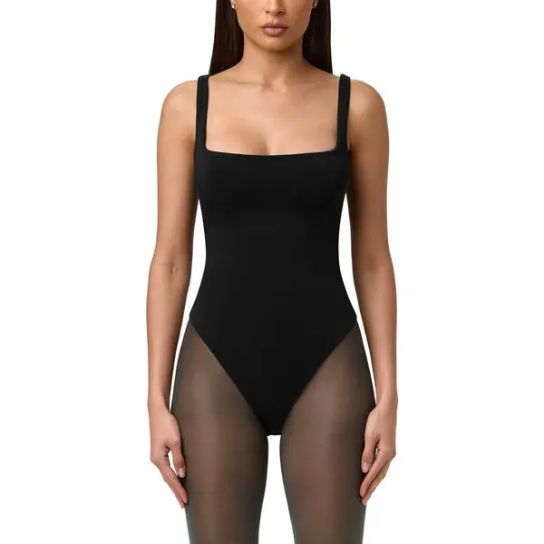 Naked Wardrobe Smooth Square Neck Bodysuit - Black