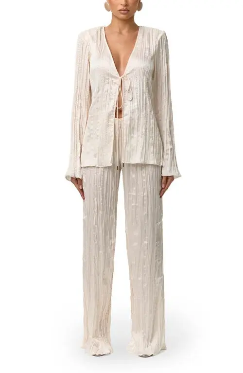 Naked Wardrobe Plissé Tie-front Satin Top