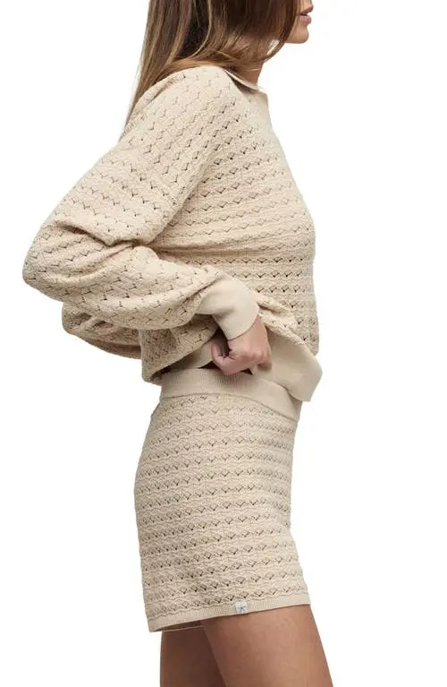 Barefoot Dreams Heathered Cotton Tulip Pointelle Collared Pullover - Stone