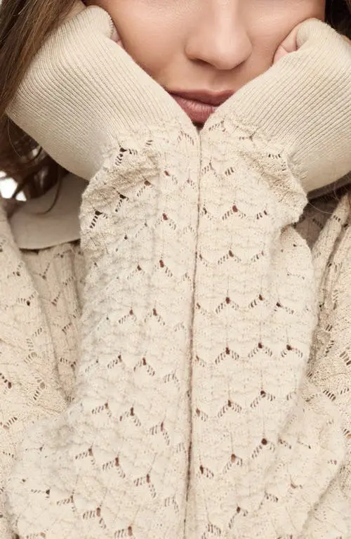 Barefoot Dreams Heathered Cotton Tulip Pointelle Collared Pullover - Stone