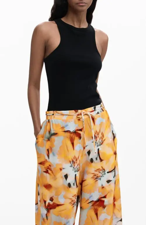 Desigual Printed Tie-waist Wide-leg Pants