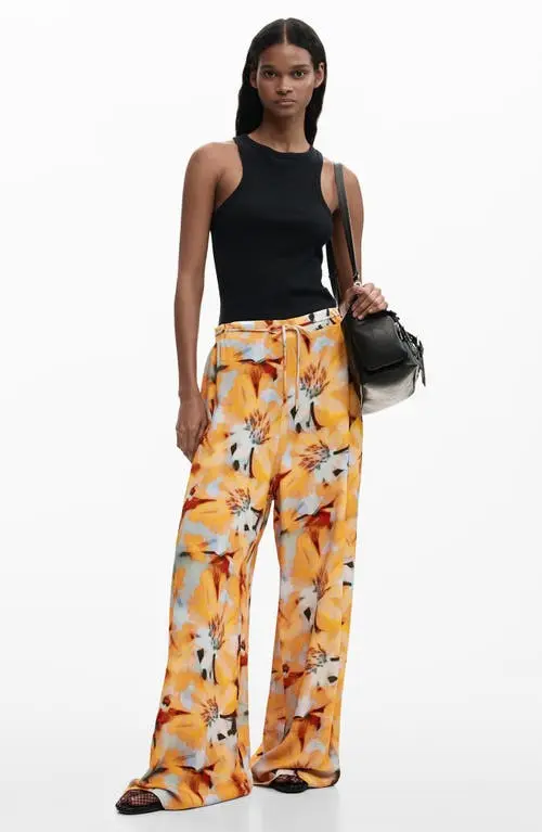 Desigual Printed Tie-waist Wide-leg Pants