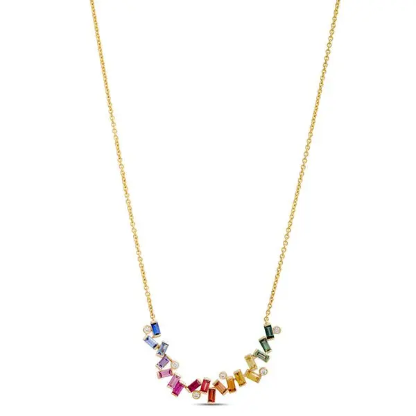Benbridge 14k Yellow Gold Baguette Rainbow Sapphire Necklace - Multicolored