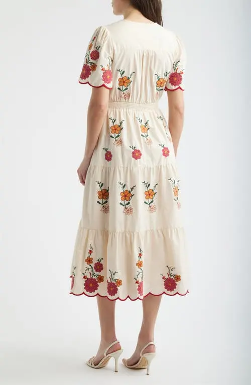 ZOE AND CLAIRE Embroidered Puff Sleeve Midi Dress