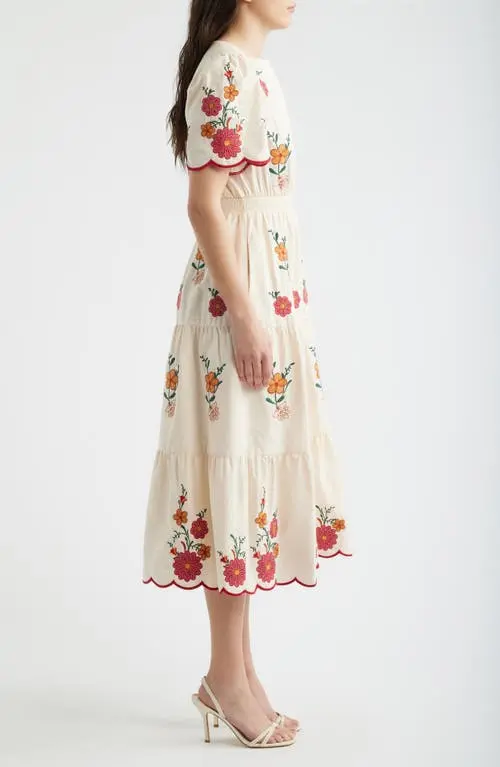 ZOE AND CLAIRE Embroidered Puff Sleeve Midi Dress