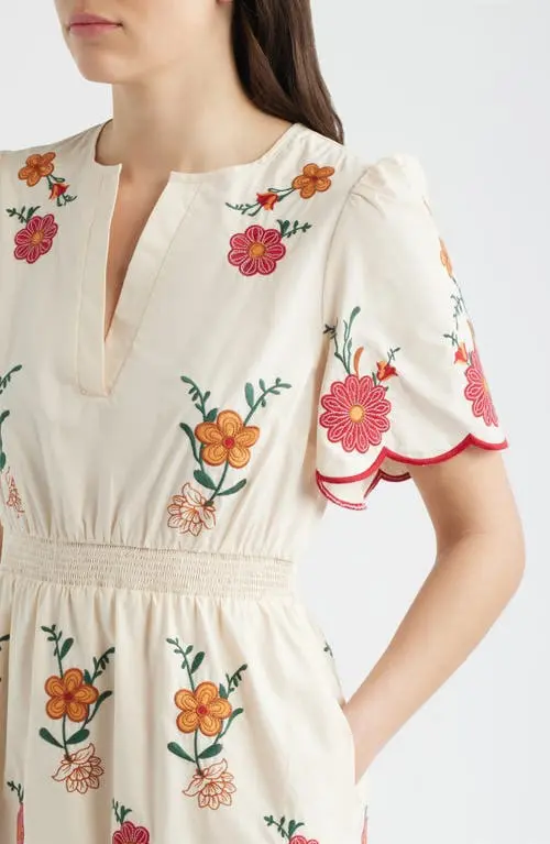ZOE AND CLAIRE Embroidered Puff Sleeve Midi Dress