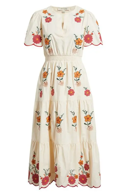 ZOE AND CLAIRE Embroidered Puff Sleeve Midi Dress