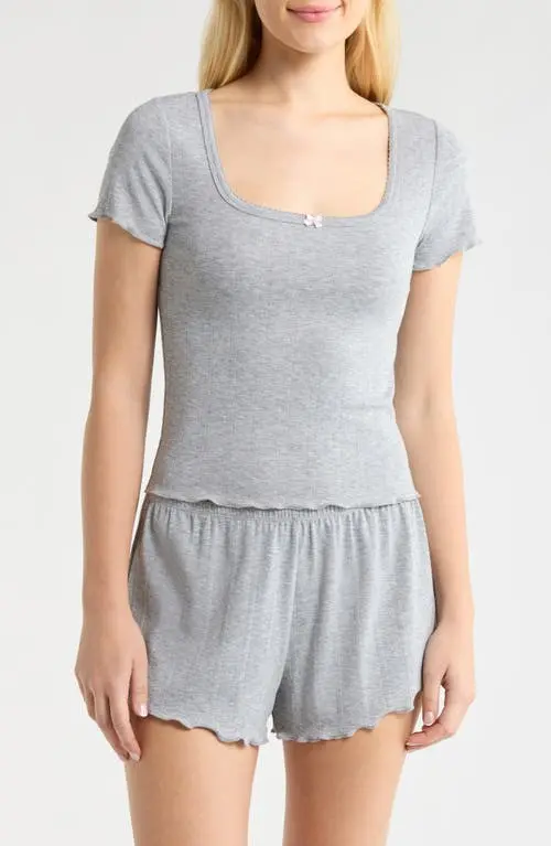 OPEN EDIT Pointelle Knit Short Pajamas - Grey Heather