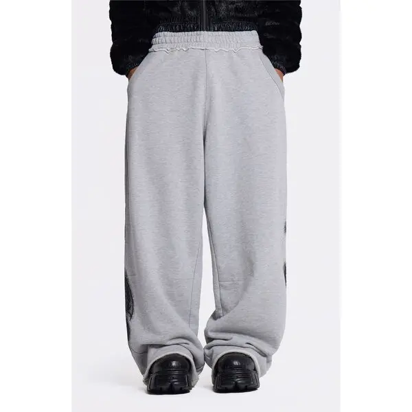 JADED LONDON Gothic Print Baggy Joggers - Grey
