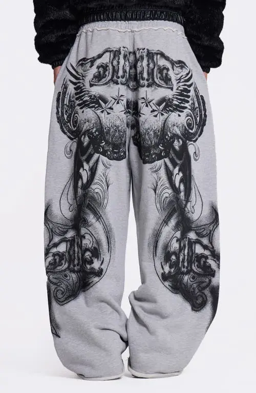 JADED LONDON Gothic Print Baggy Joggers - Grey