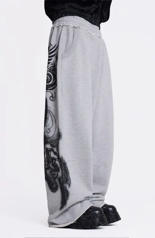 JADED LONDON Gothic Print Baggy Joggers - Grey