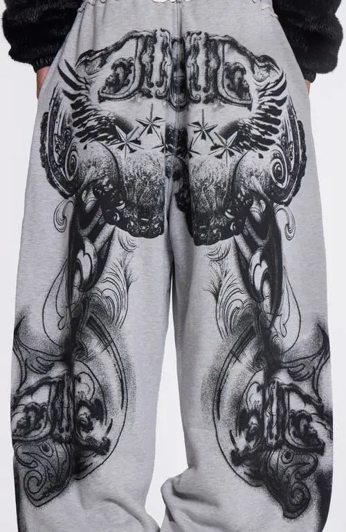JADED LONDON Gothic Print Baggy Joggers - Grey