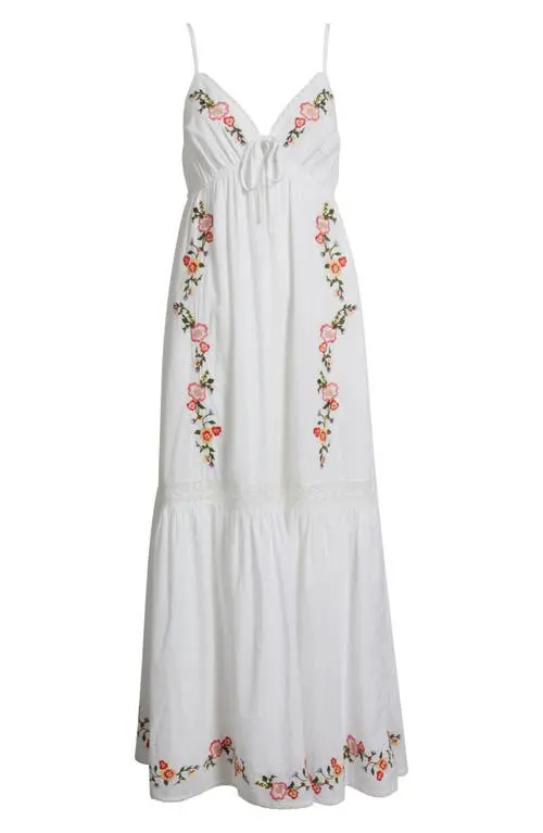 Treasure & Bond Floral Lace Trim Babydoll Maxi Dress - White Multi Emb Floral