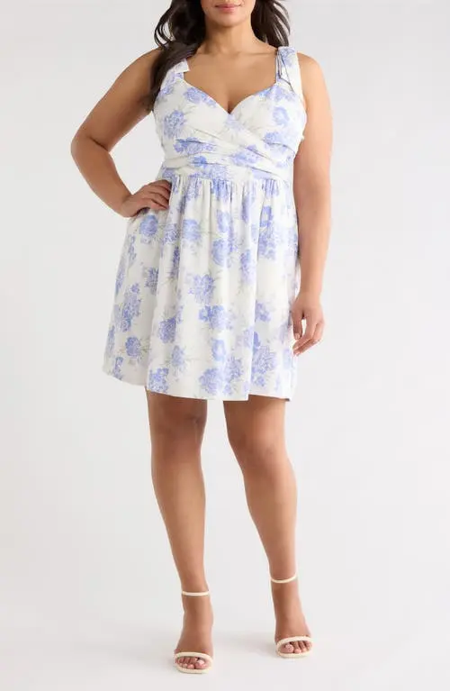 Chelsea28 Tie Shoulder Minidress - Ivory- Blue Brushed Floral
