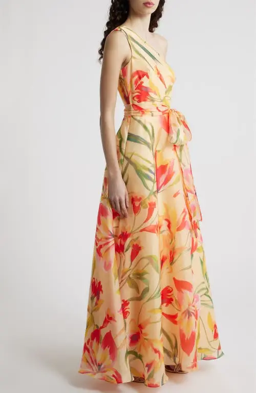 Eliza J Floral One-shoulder Gown - Yellow