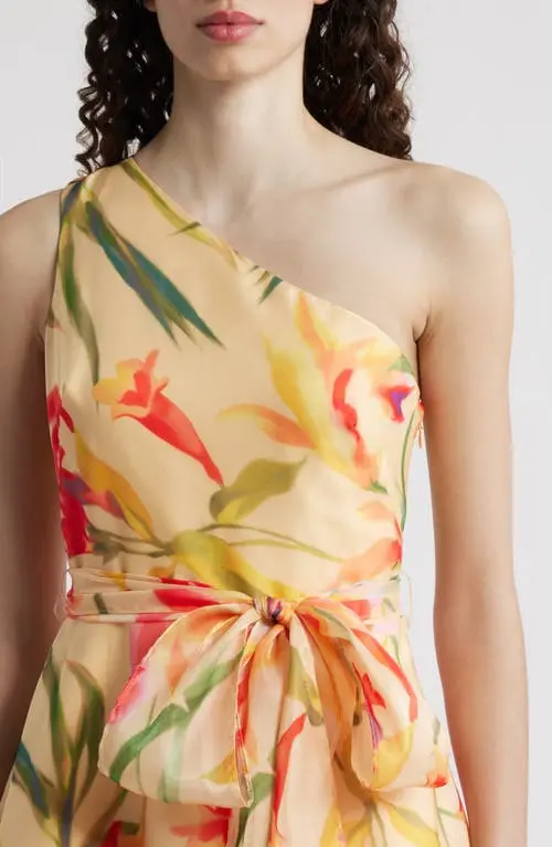 Eliza J Floral One-shoulder Gown - Yellow