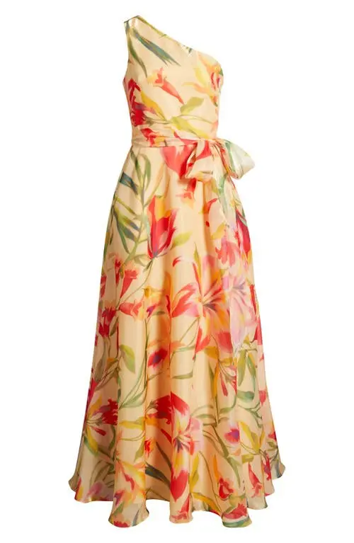 Eliza J Floral One-shoulder Gown - Yellow
