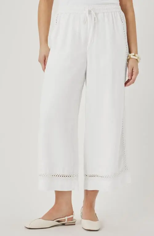 Splendid Stella Lace Inset Crop Linen Pants - White