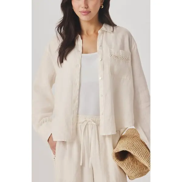 Splendid Stella Linen Button-down Shirt - Antique Pearl Grey