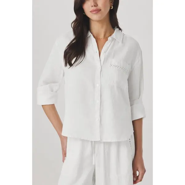 Splendid Stella Linen Button-down Shirt - White