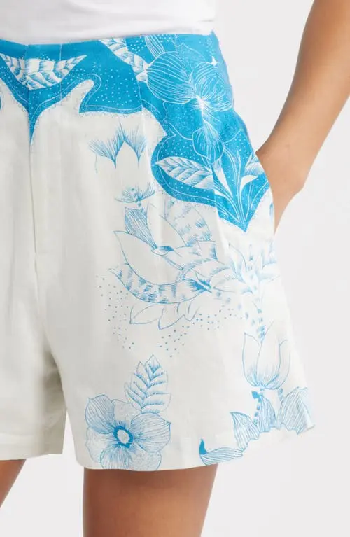 CLEOBELLA Placed Print Cotton & Linen Shorts