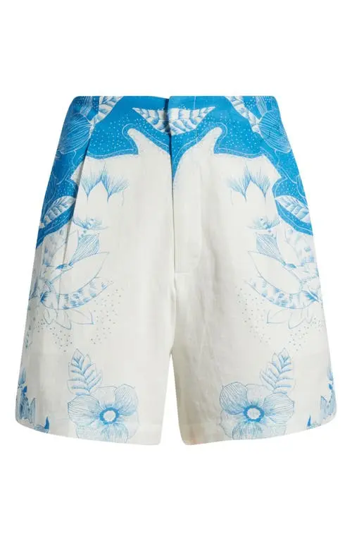 CLEOBELLA Placed Print Cotton & Linen Shorts