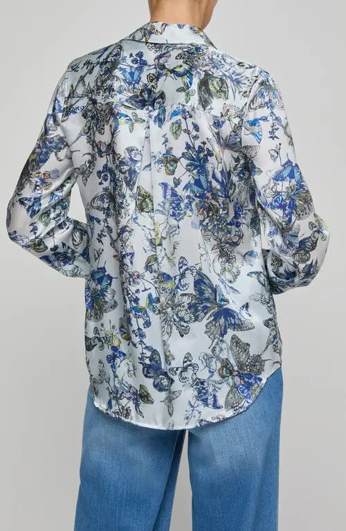 L'Agence Tyler Butterfly Print Silk Shirt - Multi Blue