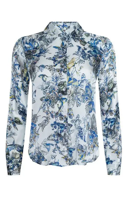 L'Agence Tyler Butterfly Print Silk Shirt - Multi Blue