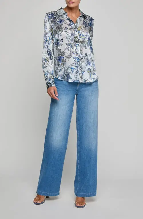 L'Agence Tyler Butterfly Print Silk Shirt - Multi Blue