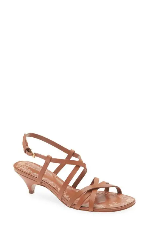 Farm Rio Spring Kitten Heel Leather Sandal - Cuoio